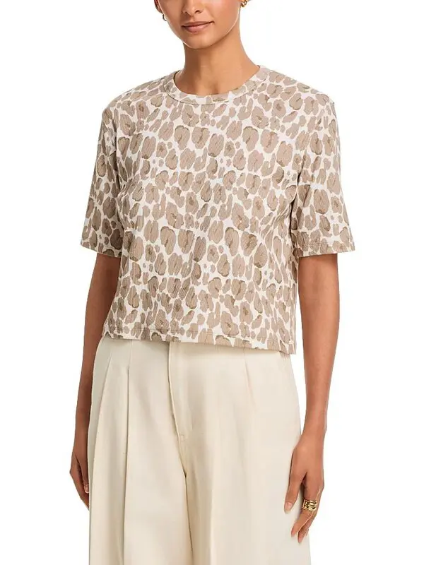 Majestic Filatures Cotton Stretch Rib Leopard Short Sleeve Top - Eau De Rose