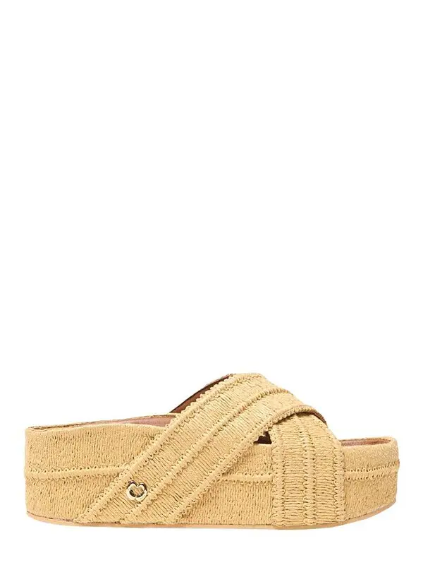 Maje Raffia Crisscross Platform Sandals - Beige