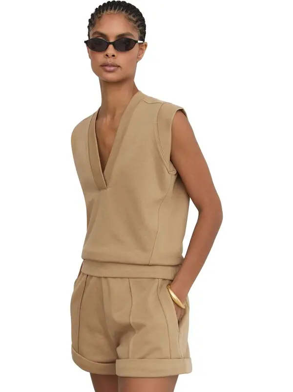 REISS Willa Sleeveless V-neck Top - Tan Neutral