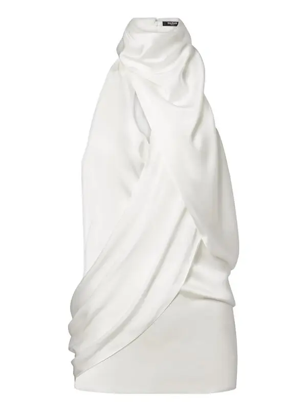 Balmain Draped Halterneck Silk Top - White