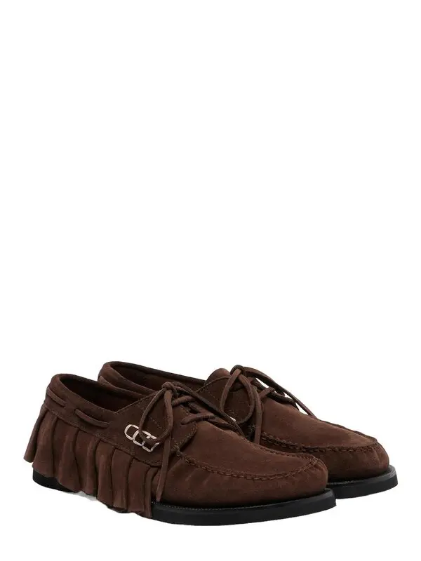 JW Anderson Ruffled Suede Boat Shoes - Brown
