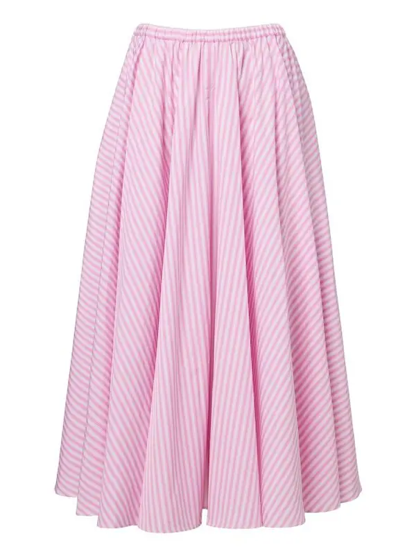 PATOU Pleated Striped Cotton Poplin Midi Skirt - Pink