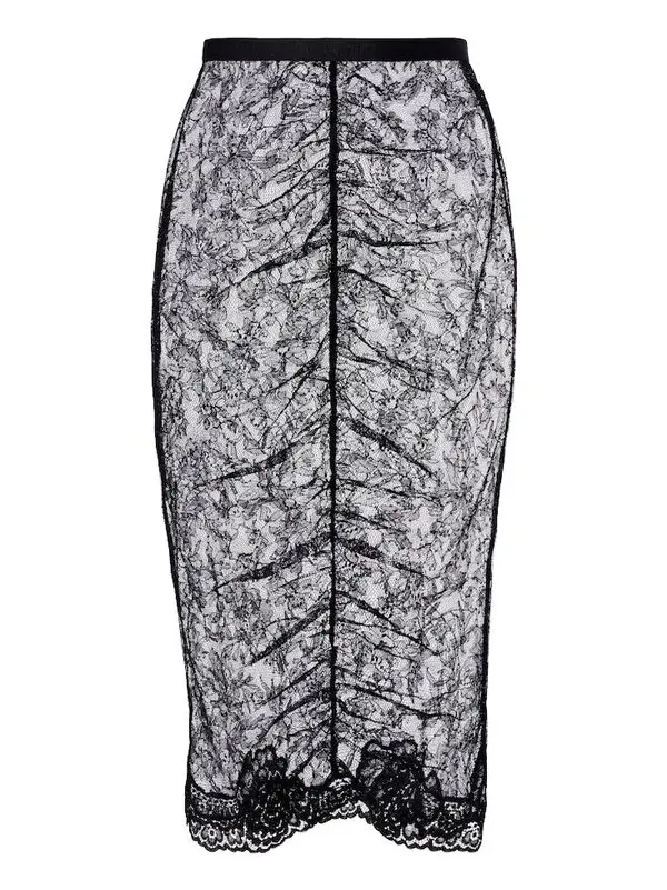 Valentino Garavani Floral Lace Ruched Midi Skirt - Black