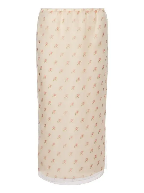 Khaite Sydni Floral Silk Organza Slip Skirt - Pink