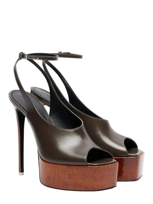 Attico Ornella Leather Platform Slingback Pumps - Brown