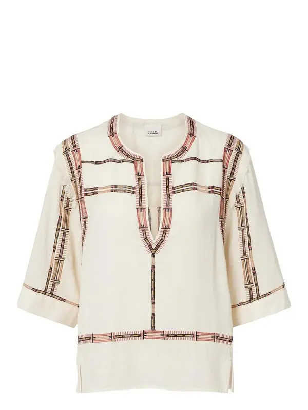 Isabel Marant Fiosa Embroidered Silk Top With Fringes - White