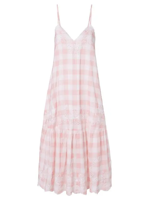 JULIET DUNN Embroidered Checked Cotton Midi Dress - White