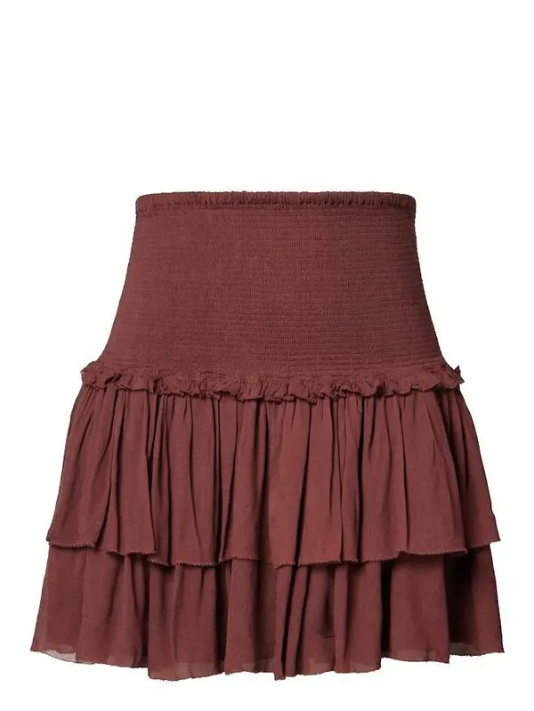 Poupette St Barth Farrah Tiered Miniskirt In Chocolate Plain - Brown