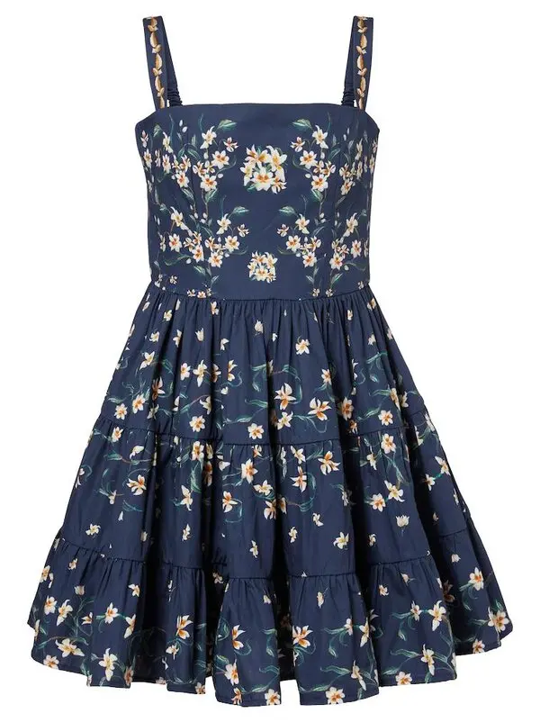 Agua Bendita Floral Cotton Mini Dress - Blue