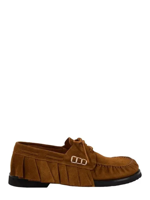 JW Anderson Ruffled Suede Boat Shoes - Brown