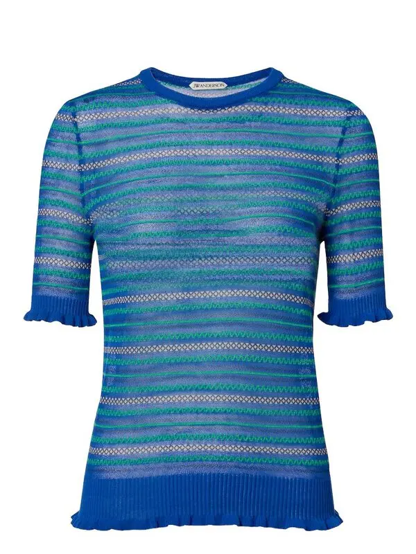 JW Anderson Striped Cotton-blend T-shirt - Blue