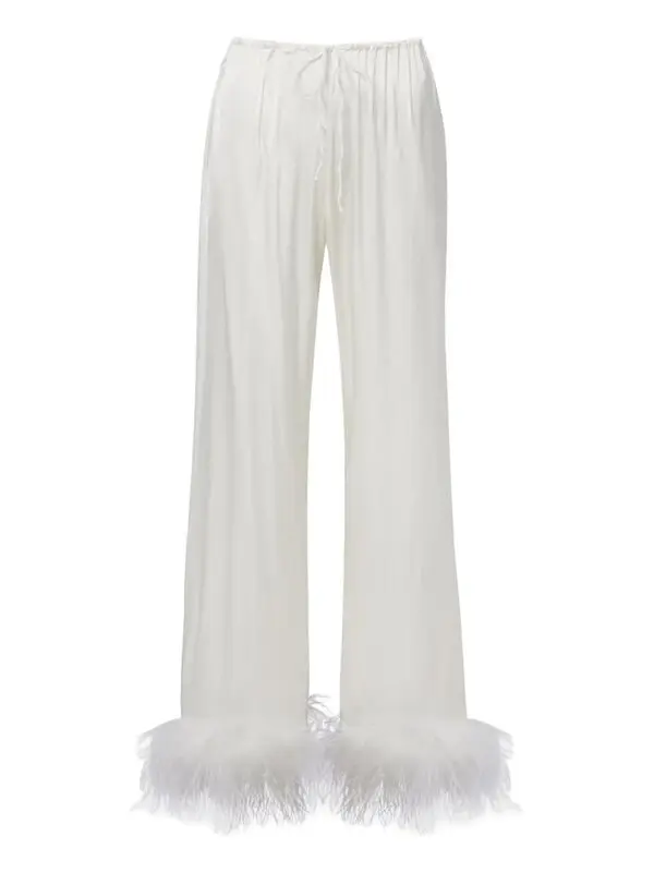 Oseree Feather-trimmed Wide-leg Pants - White