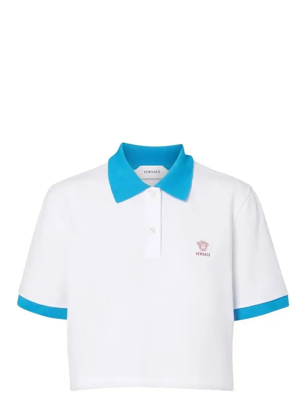 Versace Embroidered Cotton Piqué Polo Shirt - White