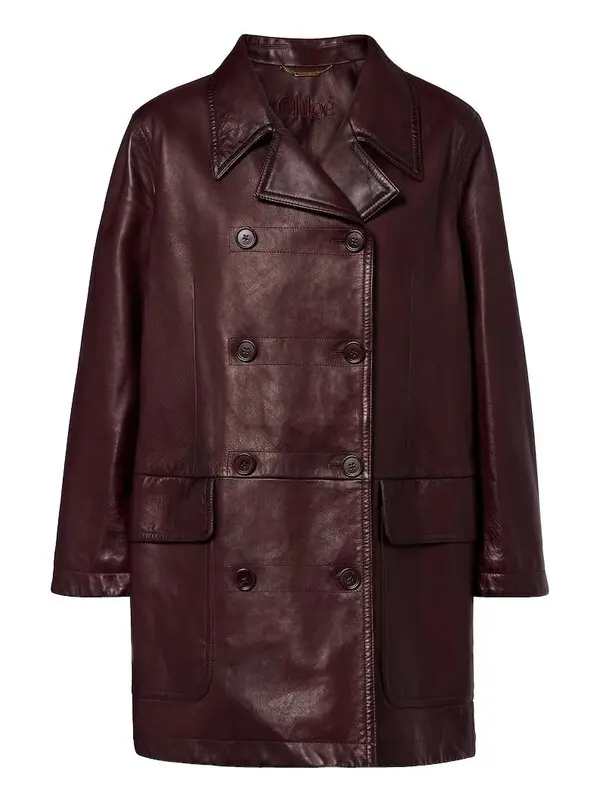 Chloé Leather Double-breasted Coat - Burgundy