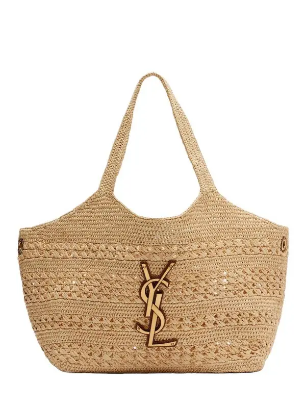 Saint Laurent Medium Raffia Tote Bag - Beige