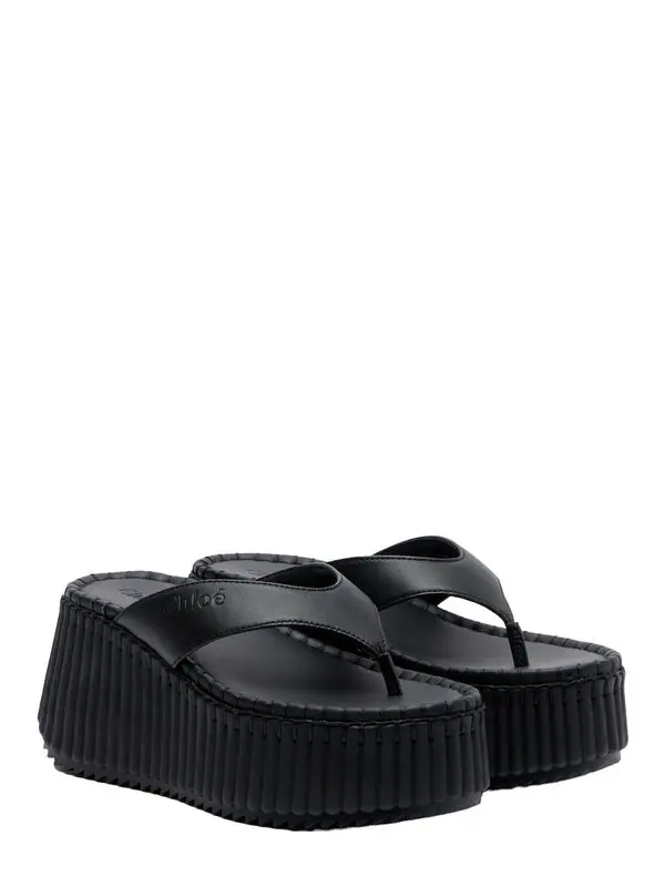 Chloé Nama Platform Thong Sandals - Black