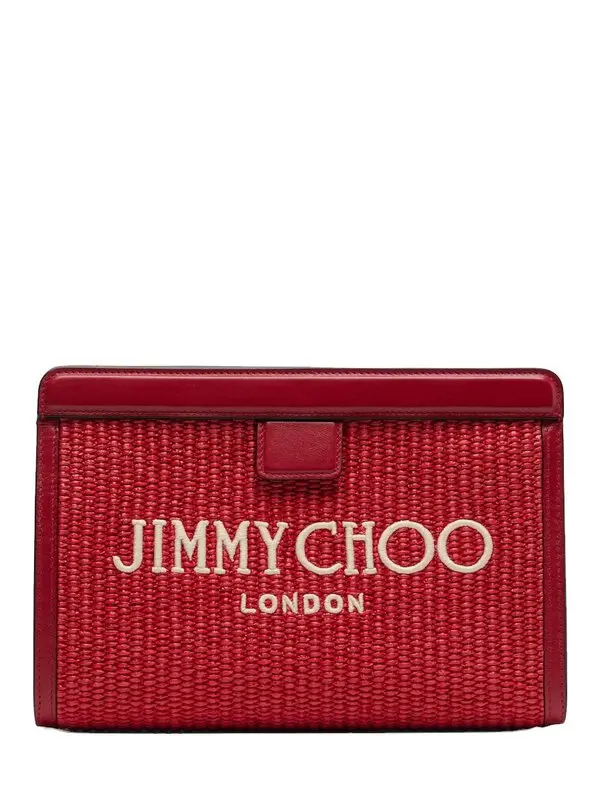 JIMMY CHOO Avenue Small Raffia Pouch - Red