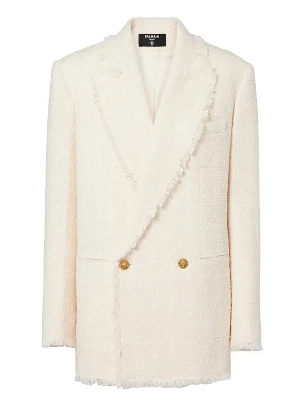 Balmain Double-breasted Tweed Jacket - White