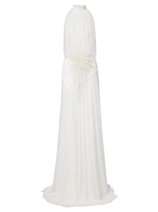 David Koma Draped Floral-appliqué Gown - White