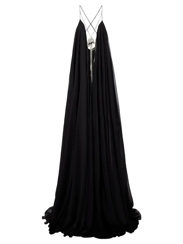 David Koma Embellished Chiffon Gown - Black