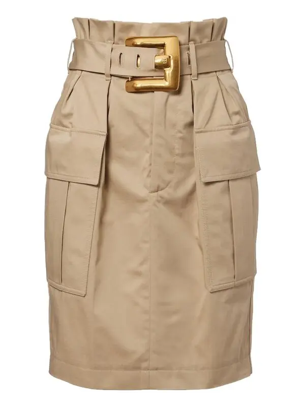 Balmain Belted Cotton Gabardine Miniskirt - Beige