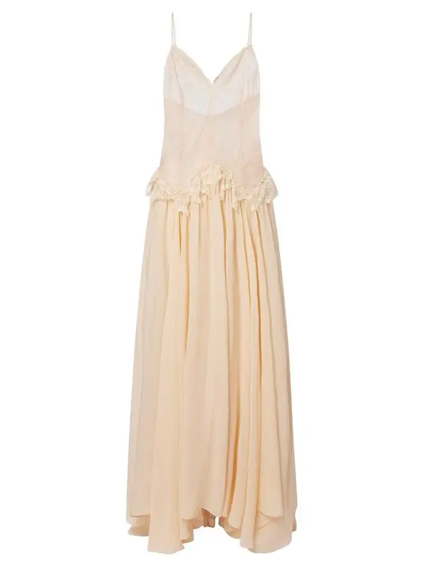Blumarine Lace-trimmed Georgette Maxi Dress - Beige