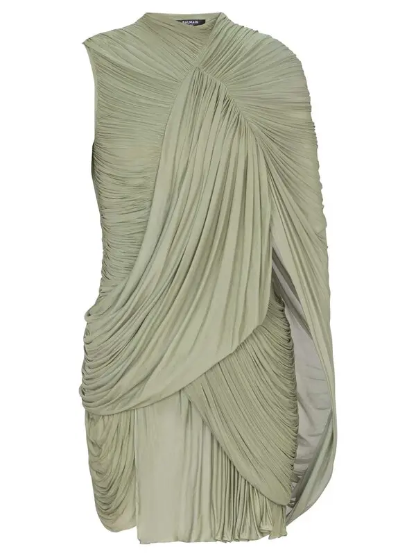 Balmain Draped Jersey Dress - Green