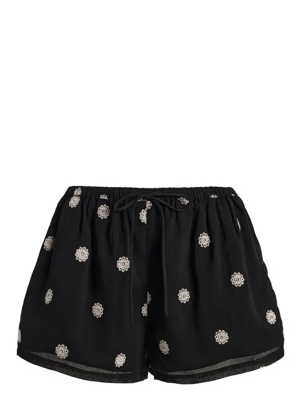 ELCE Elle Embroidered Crepe Shorts - Black/white