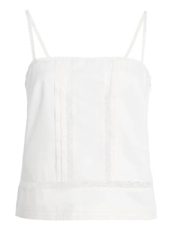 Staud Corinna Cotton Lace Trim Square Neck Top - White