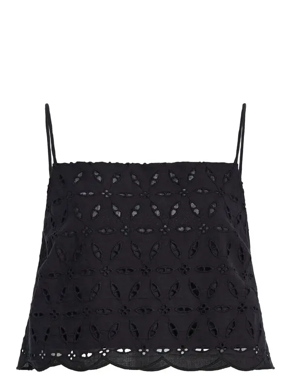 FAVORITE DAUGHTER The Pretty Please" Cotton Top With Cutout Details And Scalloped Hem - Black