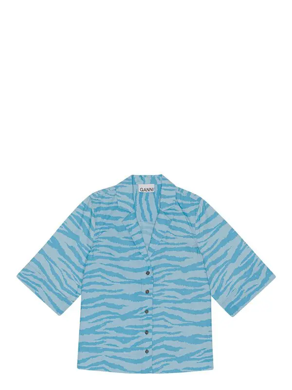 GANNI Printed Cotton Shirt - Blue