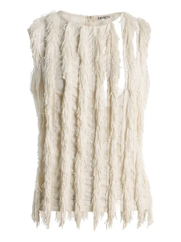 ZANKOV Leah Fringed Silk Top - White