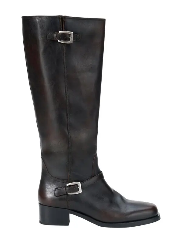 Staud Brooklyn Flat Leather Knee-high Boots With Buckle Detail - Brown