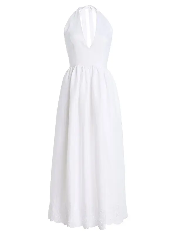Staud Grazia" Linen Midi Halter Dress - White