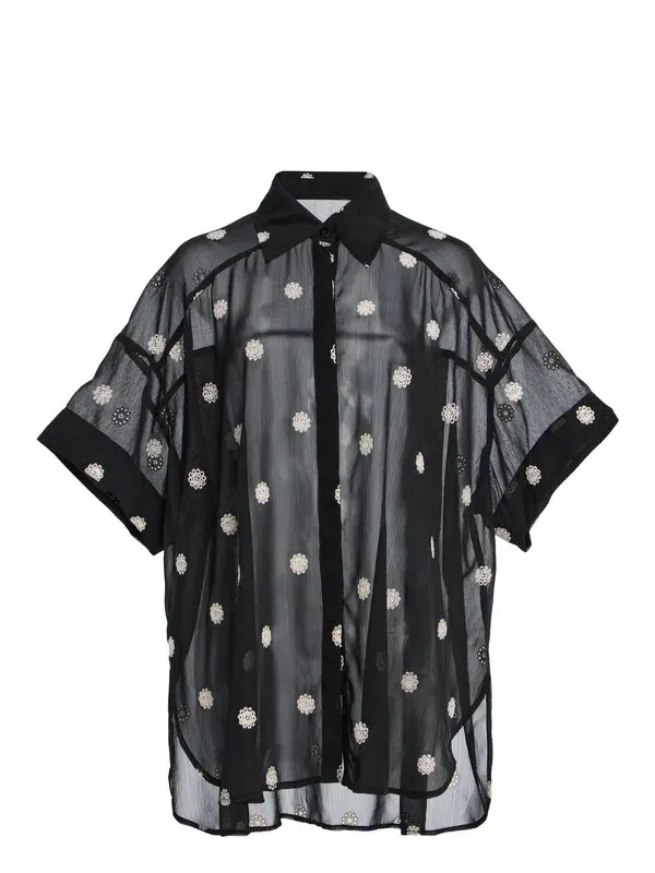 ELCE Elle Embroidered Chiffon Shirt - Black/white