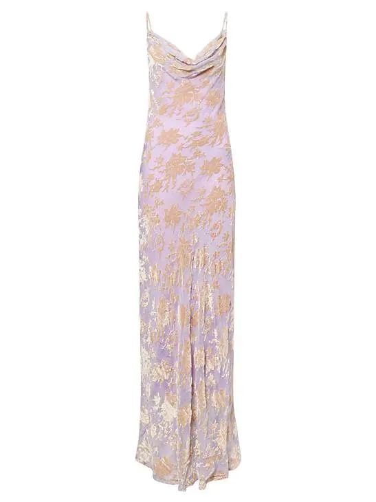 RAT AND BOA Athena Flocked-print Silk-blend Maxi Dress - Multi