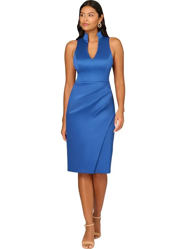 Aidan Mattox Stretch Mikado Midi Dress - Deep Ocean