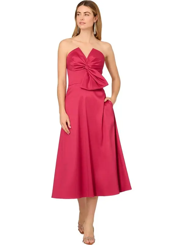 Aidan Mattox Strapless Bow-front Midi Dress - Faded Azalea