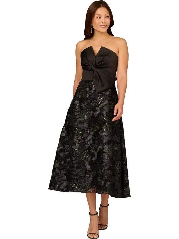 Aidan Mattox Strapless Satin Beaded Midi Gown - Black