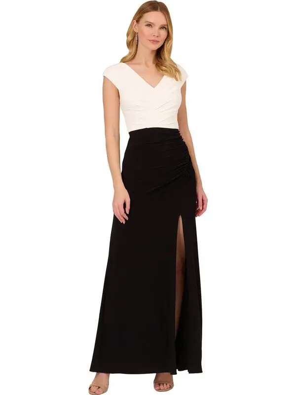 Adrianna Papell Colorblock Knit Jersey Mermaid Gown - Black/ivory