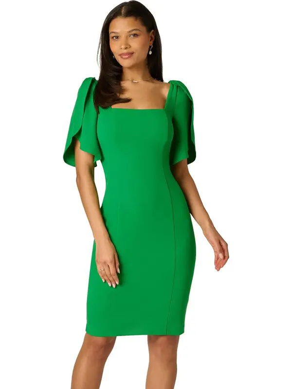 Adrianna Papell Tulip Sleeve Stretch Crepe Sheath Dress - Palm Leaf