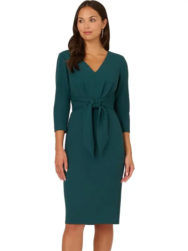 Adrianna Papell Crepe Midi Dress With Pleated Bodice - Hunter