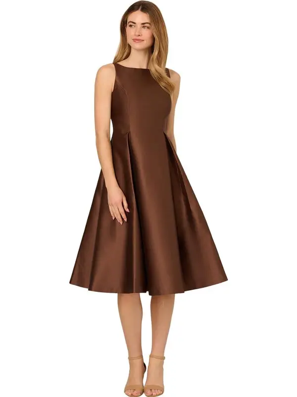 Adrianna Papell Sleeveless Mikado Fit And Flare Midi Dress - Espresso