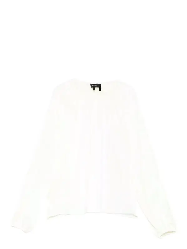Theory Pleated Long-sleeve Top - White