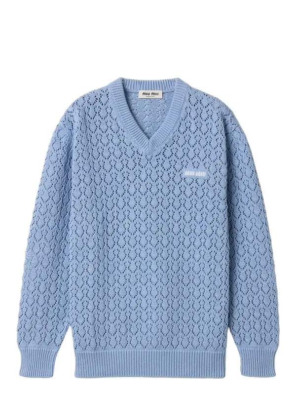 Miu Miu Cotton V-neck Sweater - Sky Blue