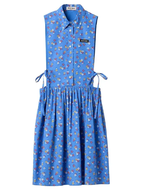 Miu Miu Poplin Side Tie Dress - Periwinkle/ruby