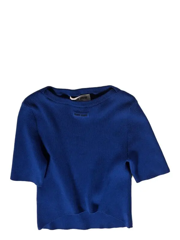 Miu Miu Cotton Boat Neck Sweater - Bluette