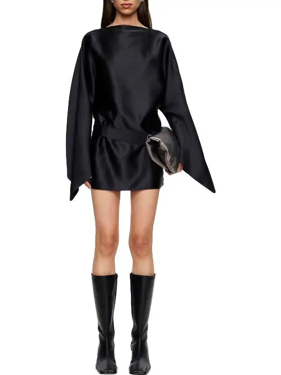 Lioness Touch Long Sleeve Satin Mini Dress - Noir