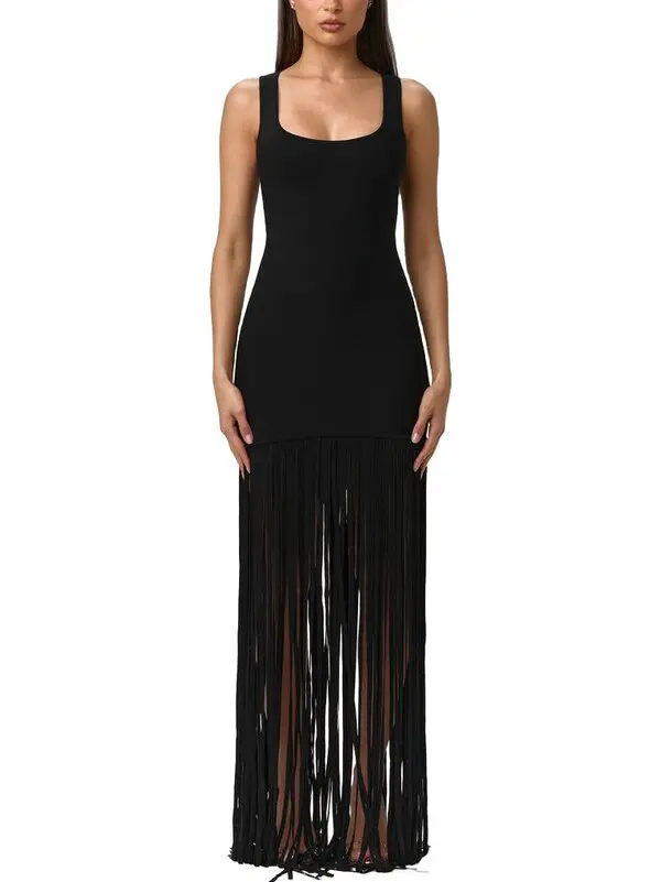 Naked Wardrobe Knit Fringe Maxi Dress - Black