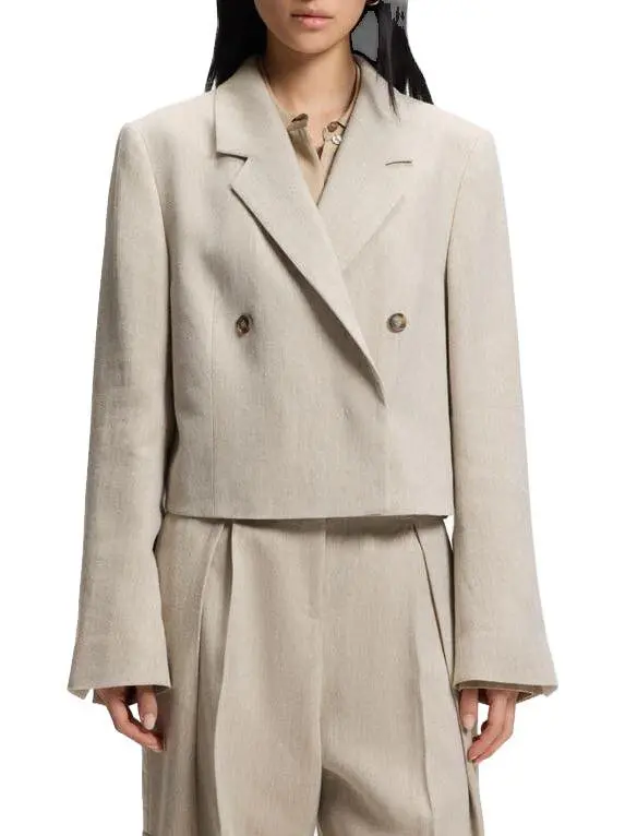 BOSS Jojeka1 Double-breasted Linen Blend Crop Blazer - Herringbone Linen